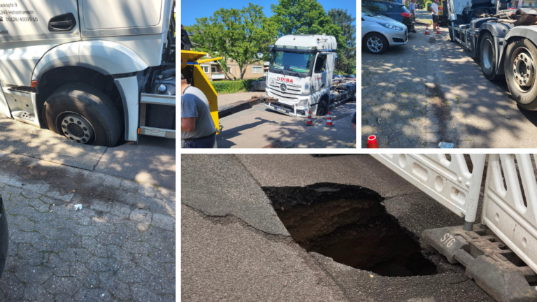 Straße gibt nach - Lkw muss in Altgarbsen aus meter­tiefem Loch ...